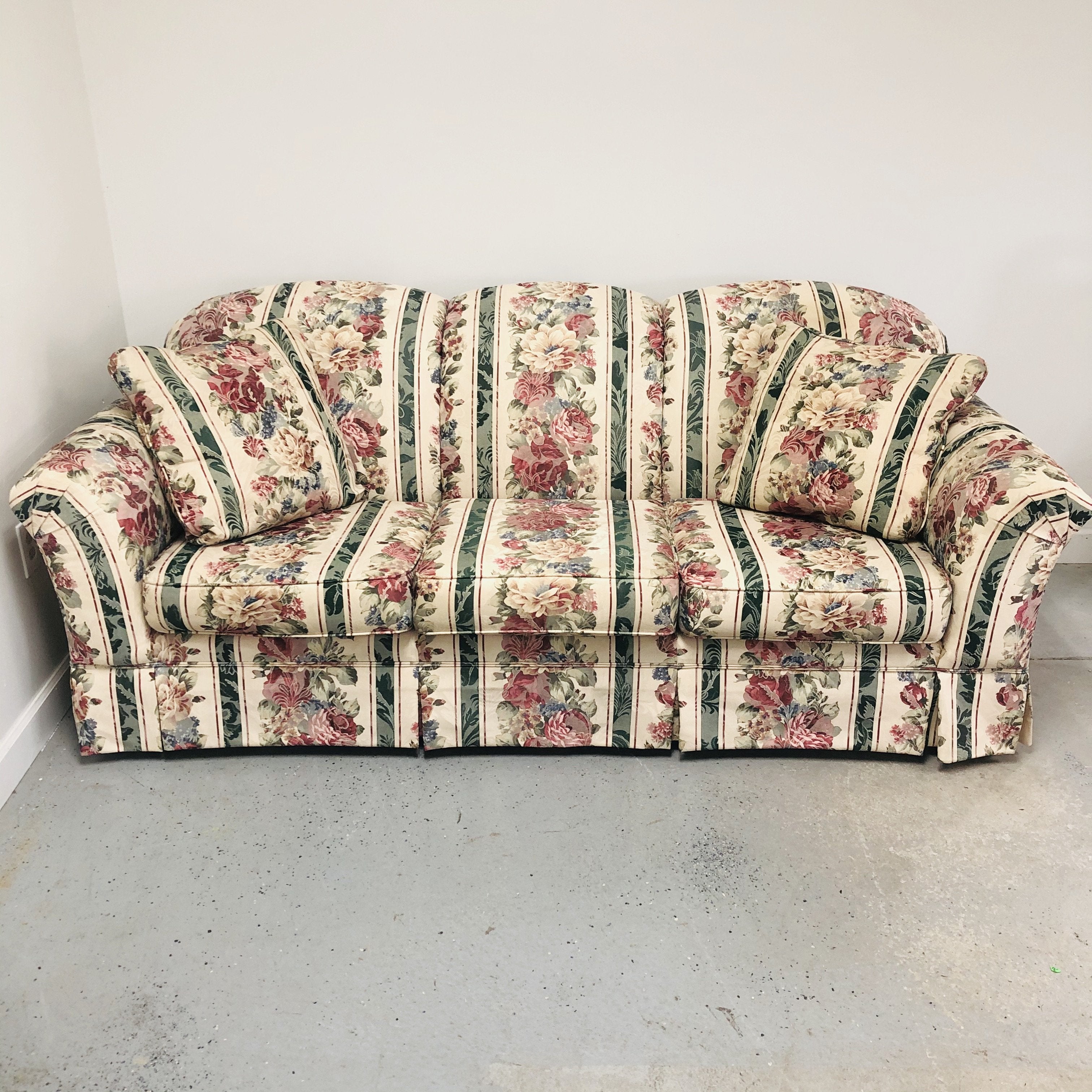 Broyhill 3 Seat Floral Flower Sofa Couch